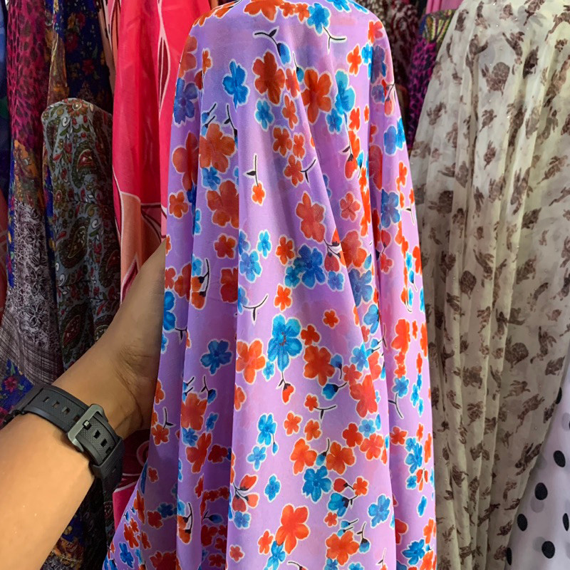 Jual kain sifon motif bunga - kain chiffon light - kain kebaya sifon ...