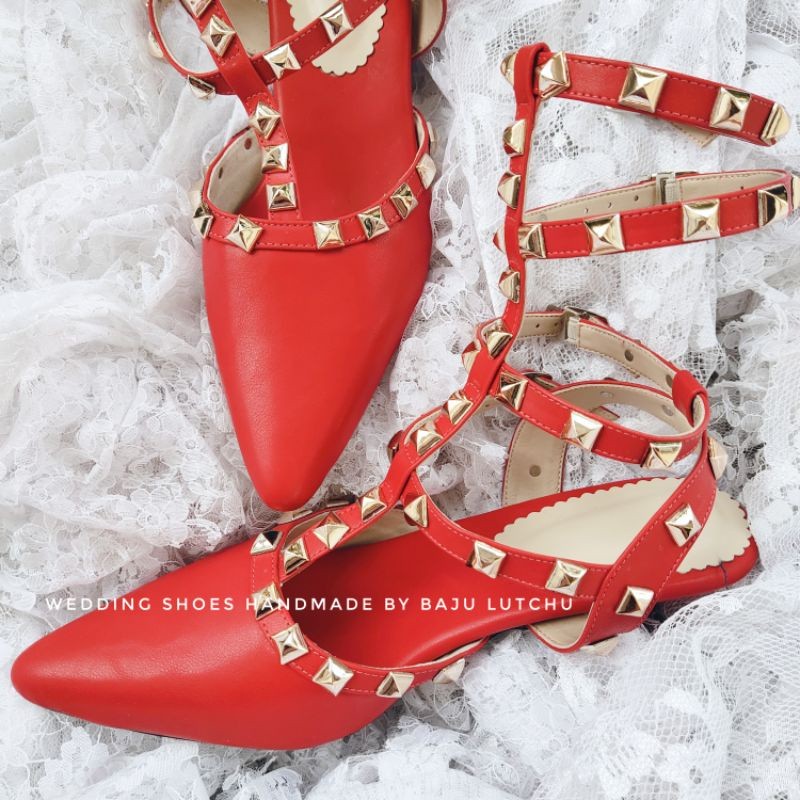 Jual PB - heels merah red strap semiboots | Shopee Indonesia