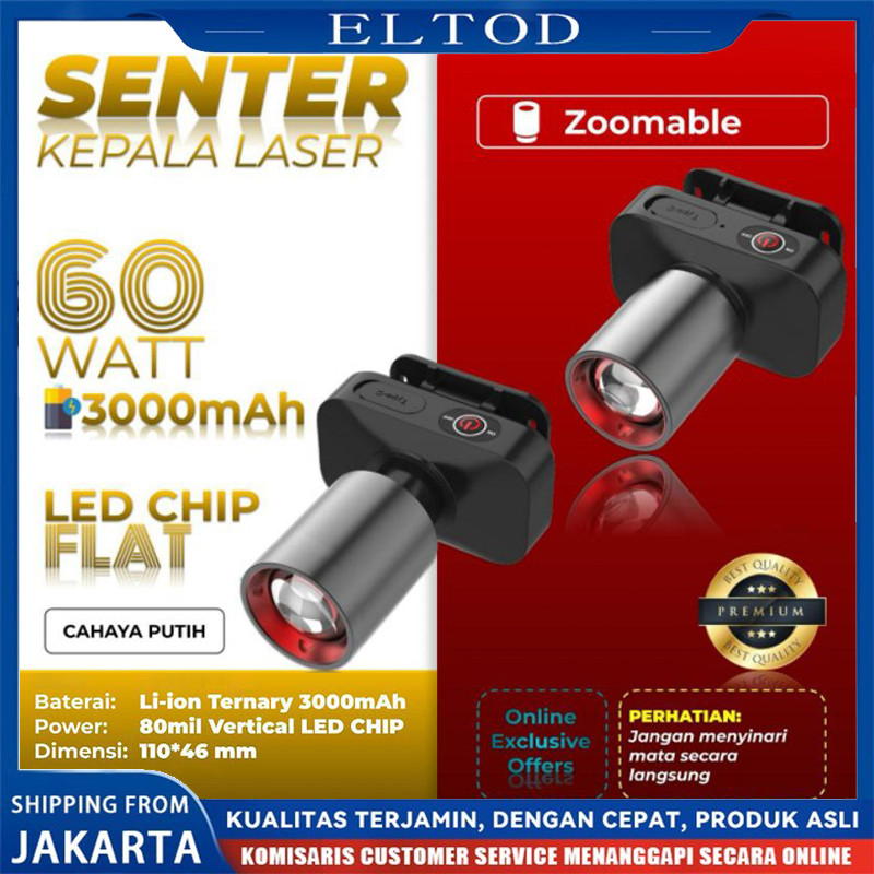 Jual SENTER KEPALA LED ZOOM AK-3685A & AK-3686K 60W / CAHAYA SUPER TERANG / JARAK JAUH LASER ...
