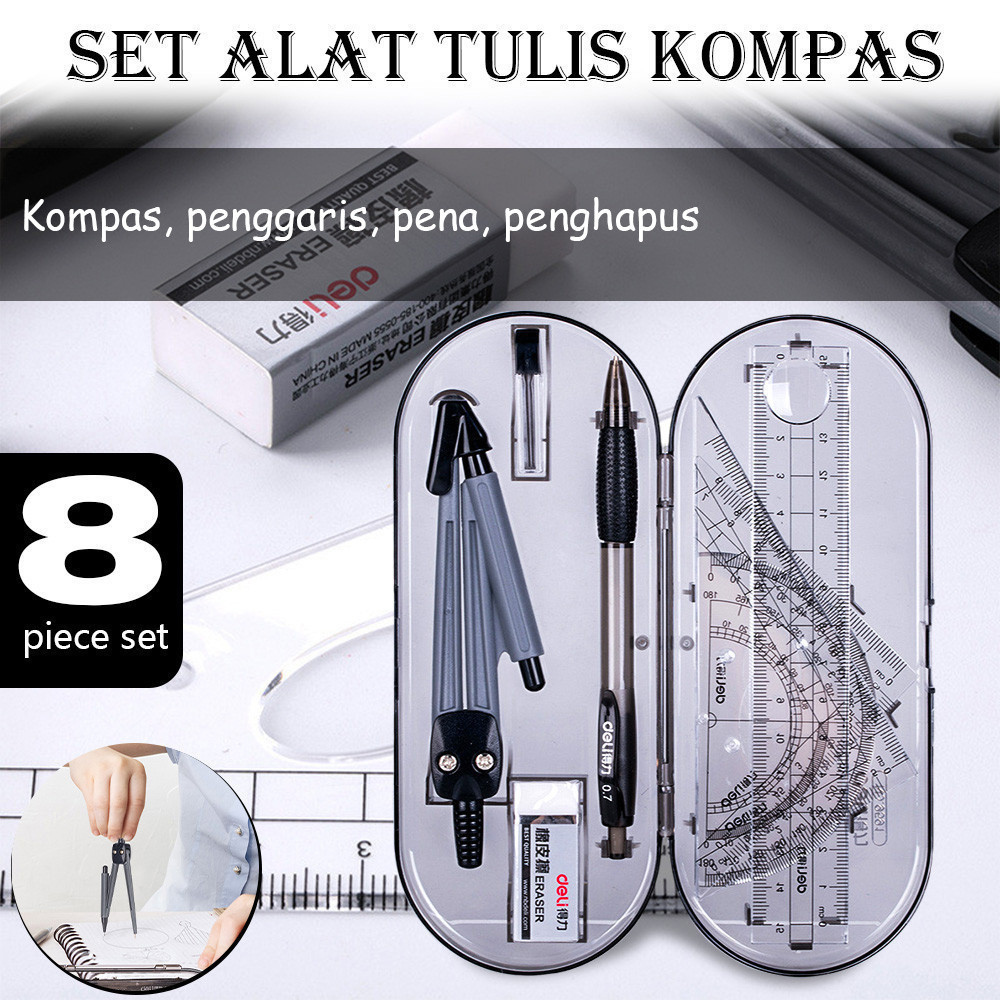 Jual 8-piece set gambar siswa penggaris kompas set ujian set alat tulis ...