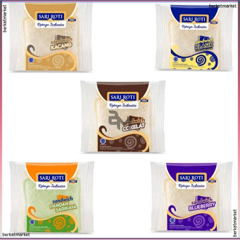 Jual Sari Roti Sandwich Coklat Keju Blueberry Pandan Srikaya Klasik ...