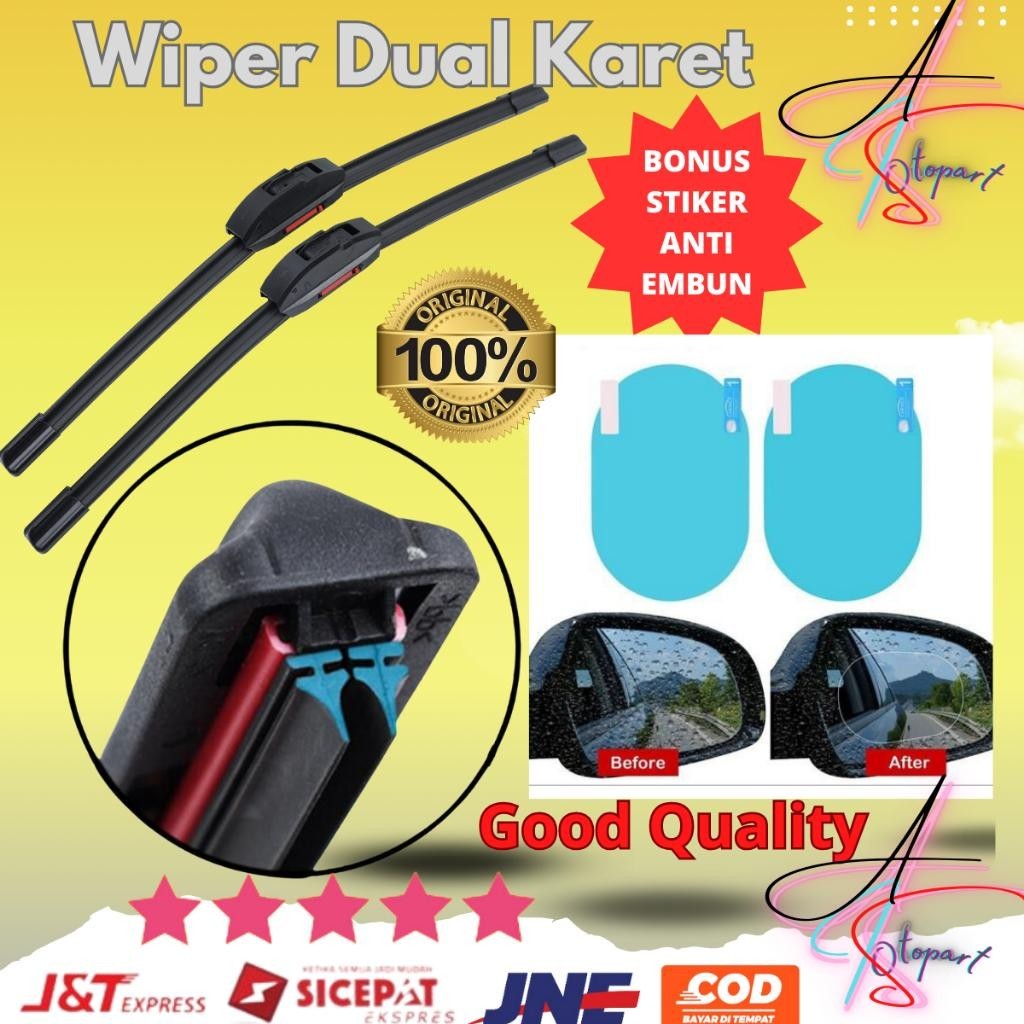 Jual Wiper Dual Blade 2 Lapis Karet Wiper Frameless Universal Semua ...