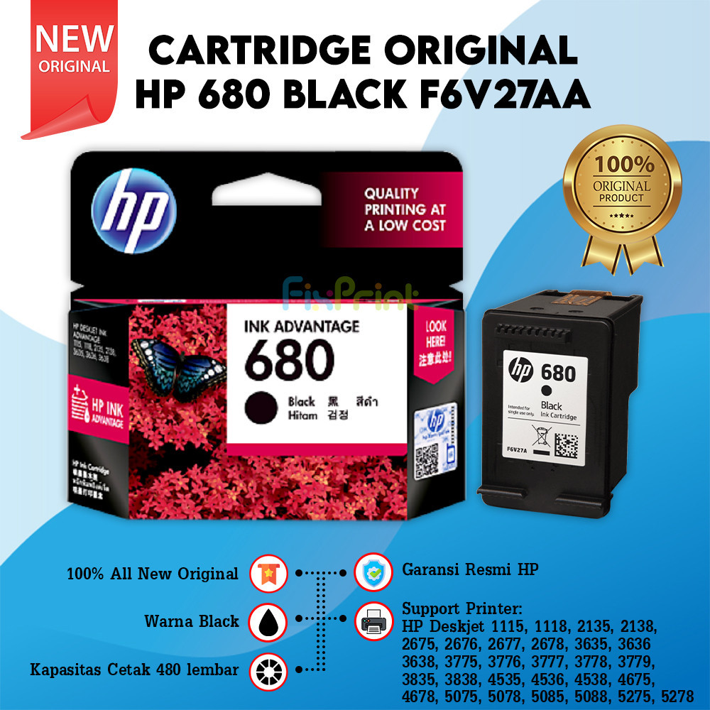 Jual Cartridge HP 680 Black Printer 3778 3779 3835 3838 4535 4536 4538 ...