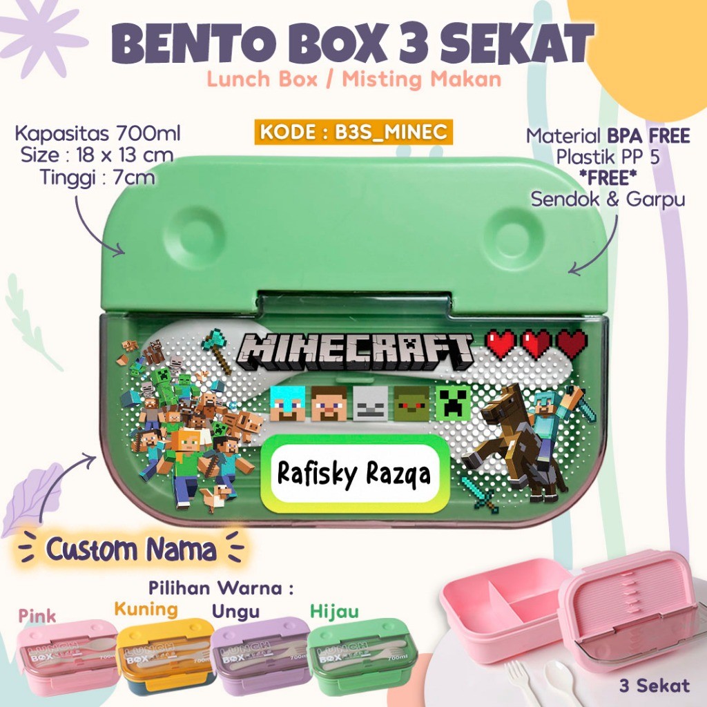 Jual Bento Box 3 Sekat / Kotak Makan / Misting Bento Lunchbox CUSTOM ...