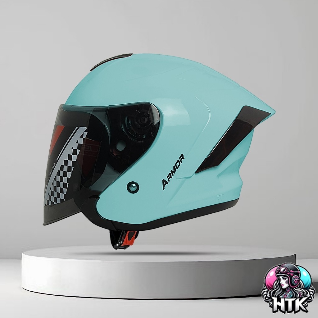 Jual JS ARMOR EASY GREEN Helm Half Face Visor Smoke Premium SNI | Helm ...