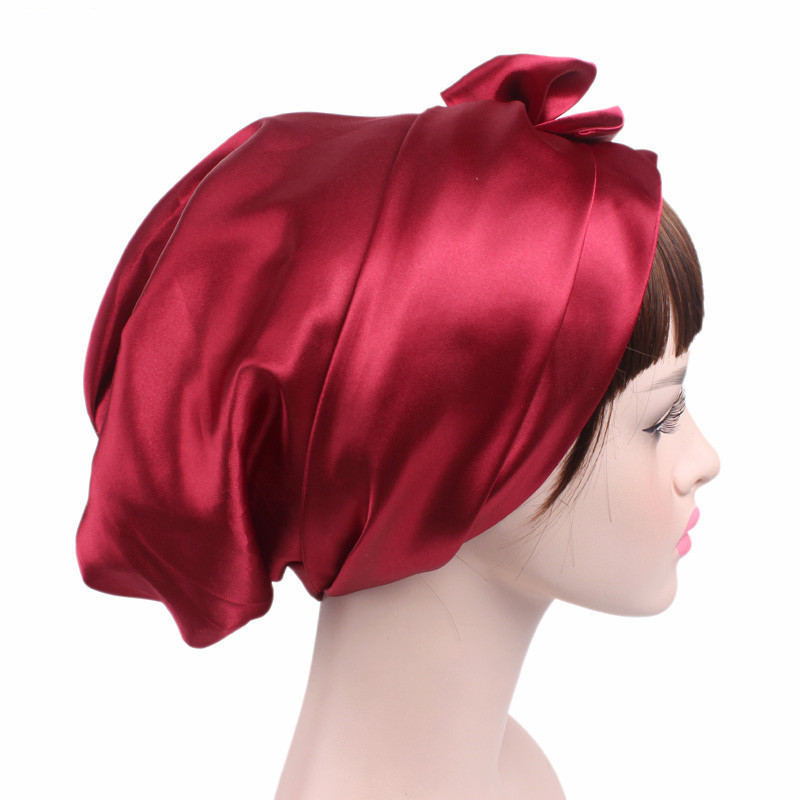 Jual Women Silk Satin Night Sleeping Cap Pre-Tied Head Wrap Bowknot ...