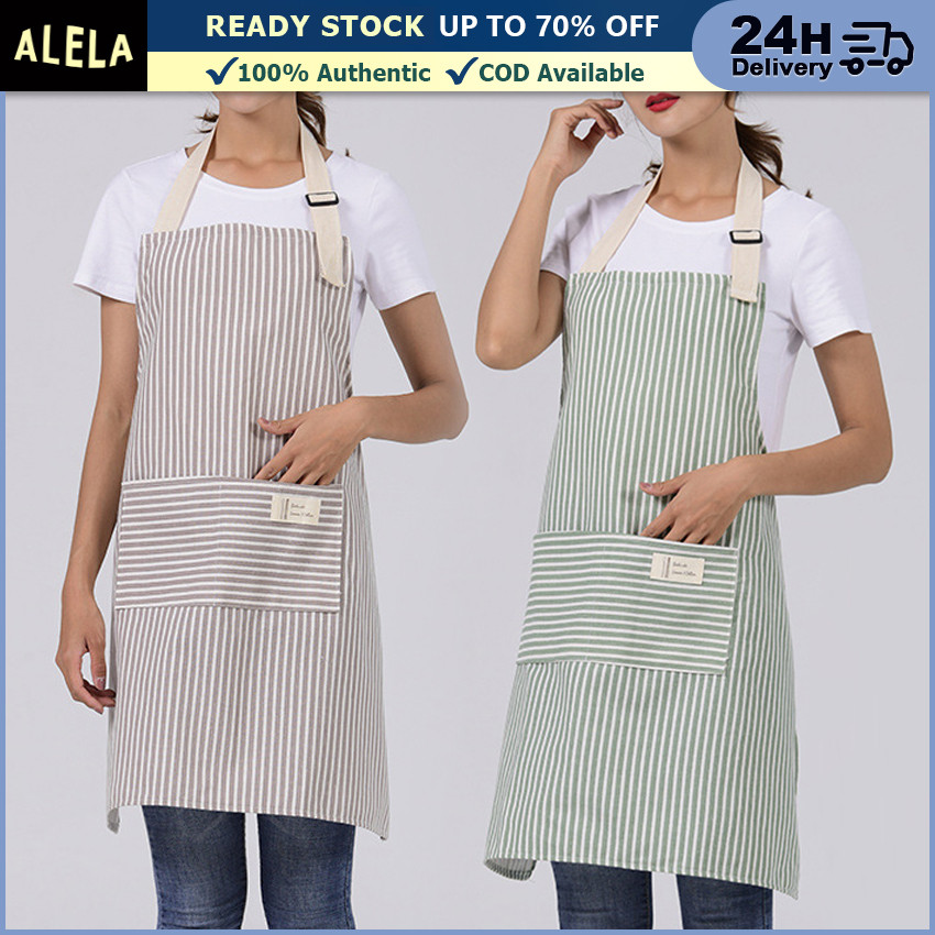 Jual Apron Celemek Panjang Kain Katun Motif Stripe Masak Dapur Anti ...