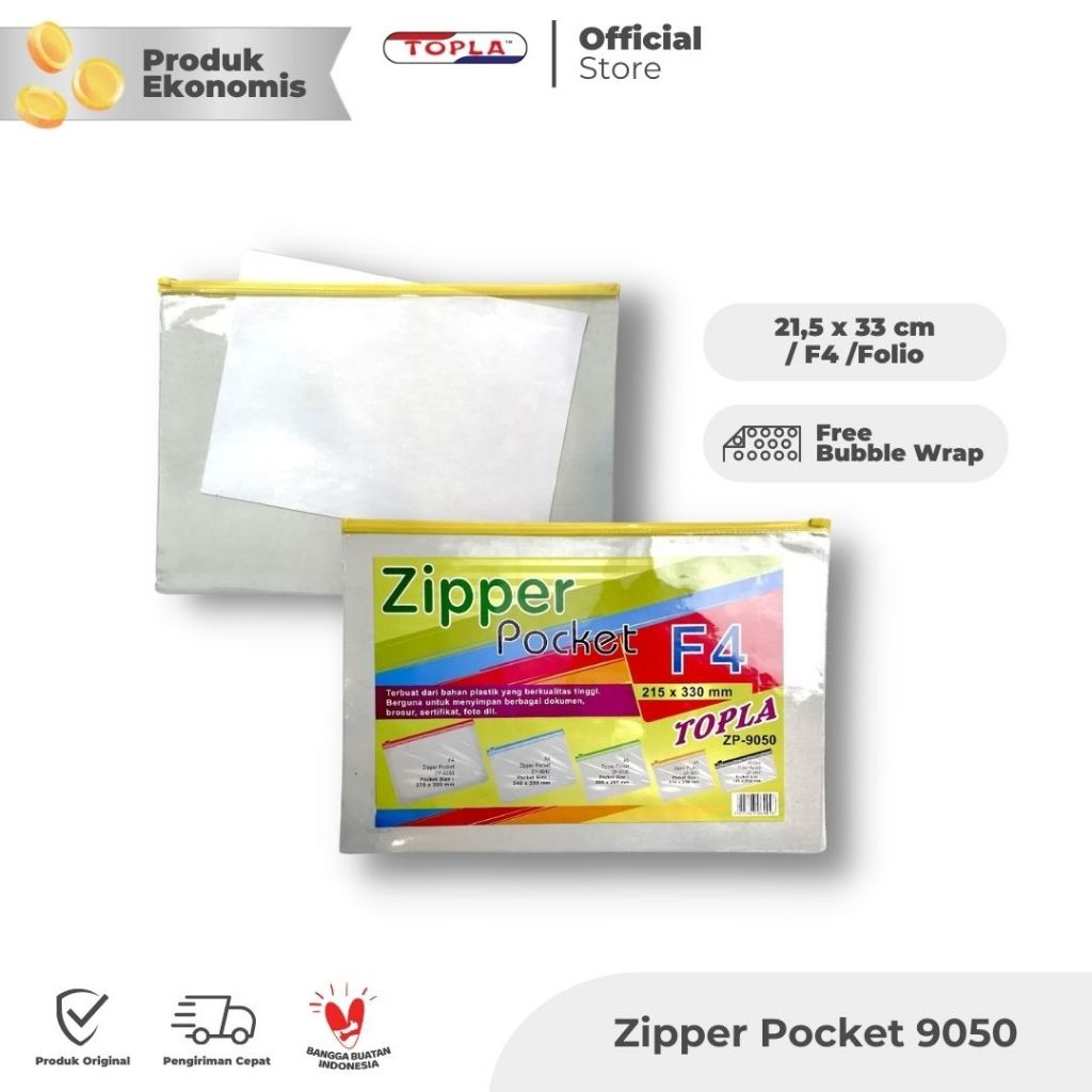 Jual TOPLA Zipper Pocket Folio Transparan/ Zipper Pocket F4 / Map ...