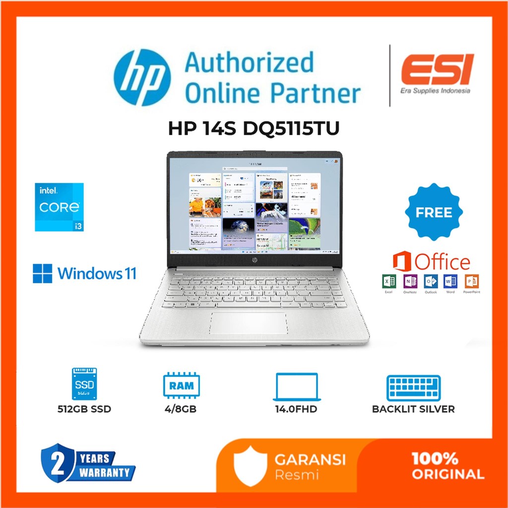Jual HP 14S DQ5115TU I3 1215 4/8 GB 512 SSD W11+OHS 14.0FHD BACKLIT ...