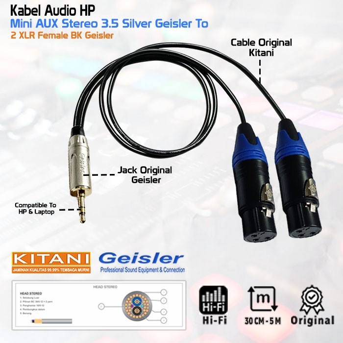 Jual Kabel Cabang/Kabel Audio HP 1x Mini AUX Stereo 3.5 SLV to 2x XLR ...