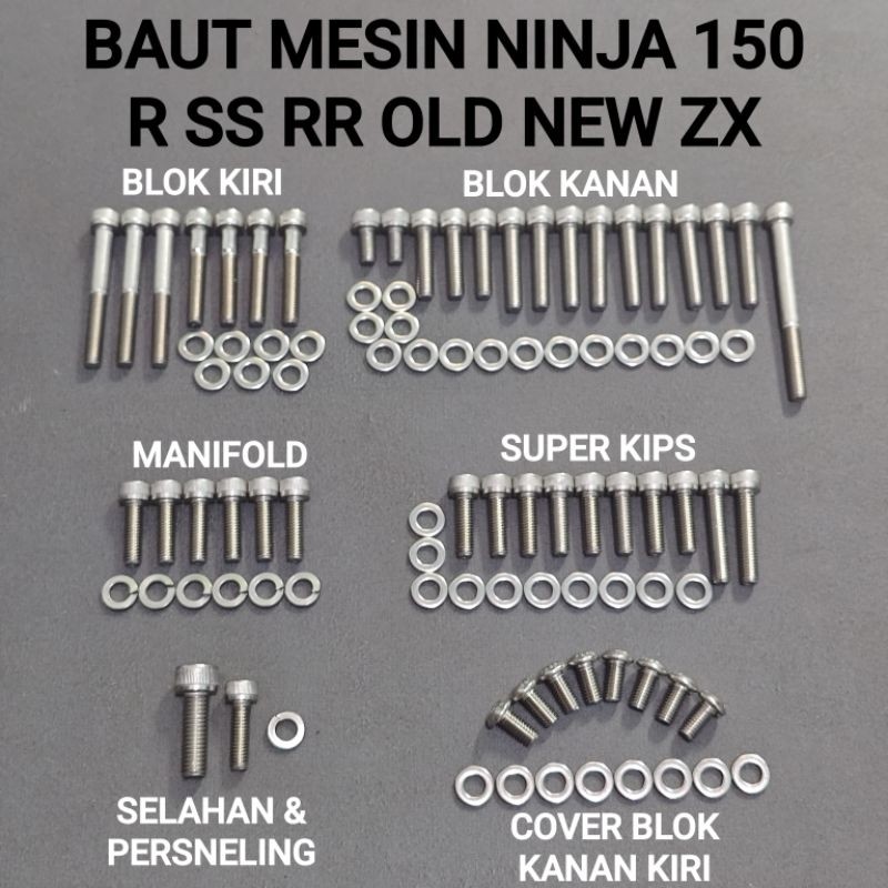 Jual Baut Blok Mesin Kawasaki Ninja 150 Ninja R RR SS full stainless SS304 | Shopee Indonesia