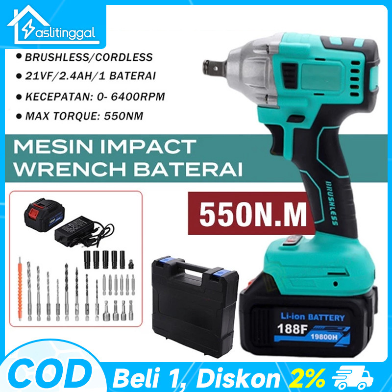 Jual Impact Wrench Cordless Torsi Besar Mesin Bor Baterai Cordless Electric Wrench Rechargeable ...