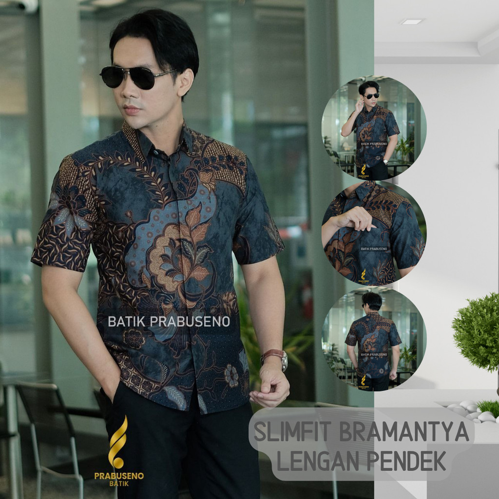 Jual BRAMANTYA Baju Hem Kemeja Batik Lengan Pendek Slimfit Full Furing ...