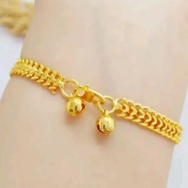 Jual gelang tangan titanium motif tikar kekinian dilapisi kuning emas ...