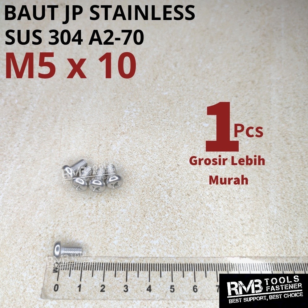 Jual M5x10 Baut JP Stainless Steel SUS 304 A2-70 Kepala Bulat Obang ...