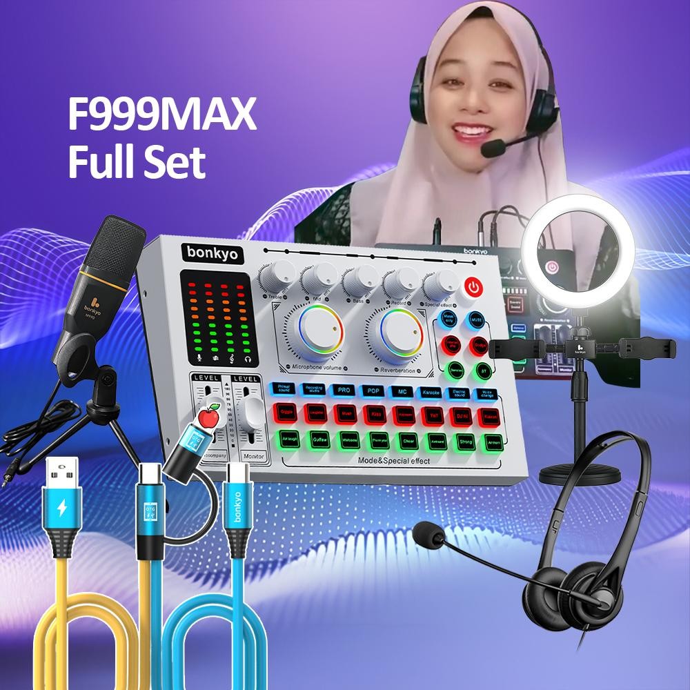 Jual Bonkyo 【Set Streaming Lengkap】sound card F999MAX + Mikrofon M990 ...
