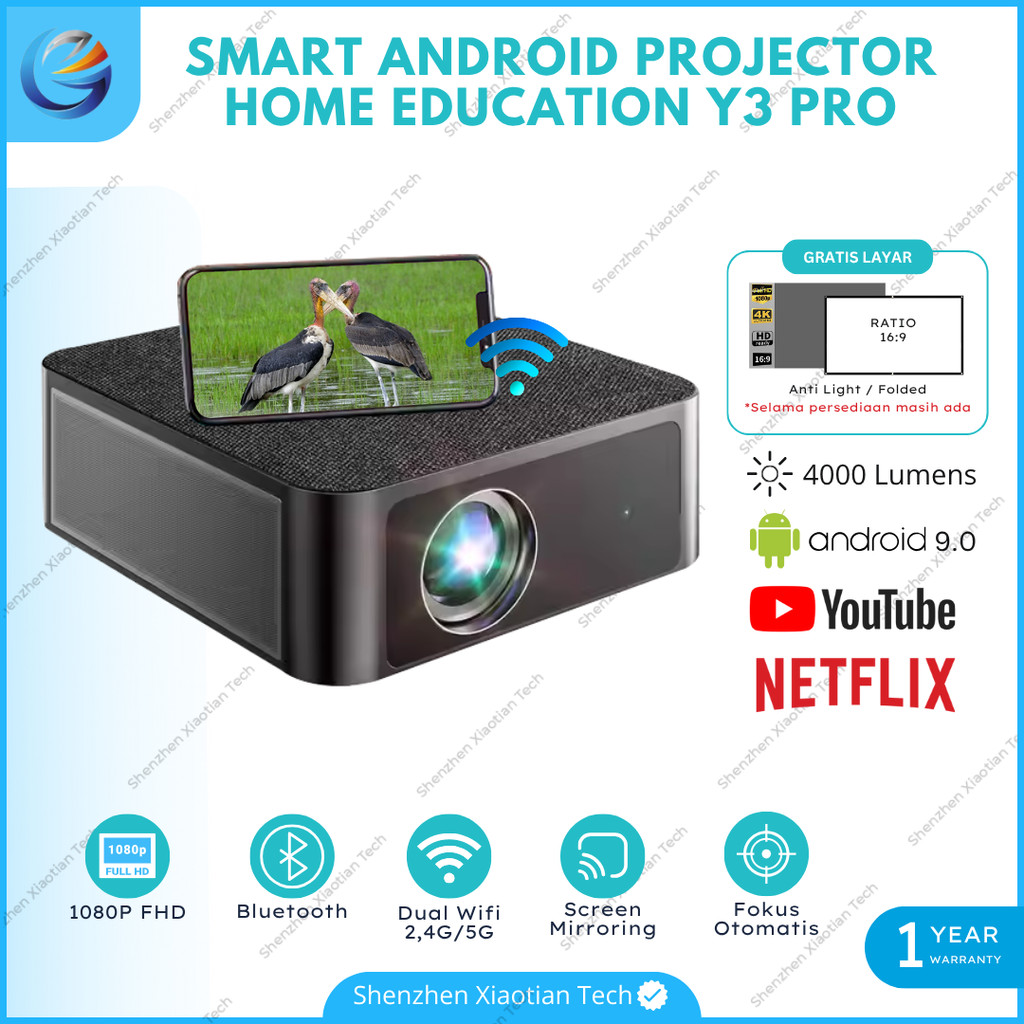 Jual Smart Proyektor Y3 Pro Android Wifi 4000 Lumens | Proyektor ...