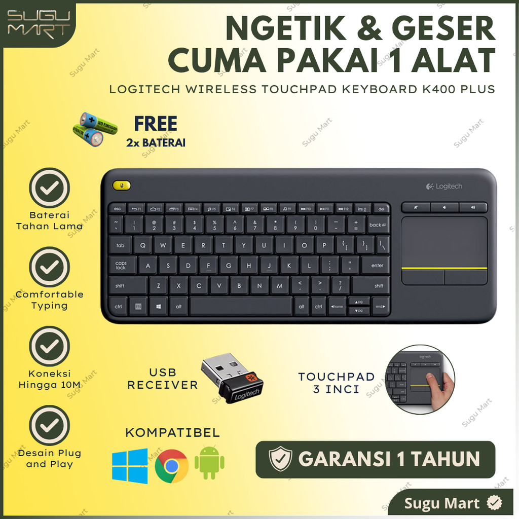 Jual Logitech K400 Plus Keyboard Touchpad Keyboard Wireless USB ...