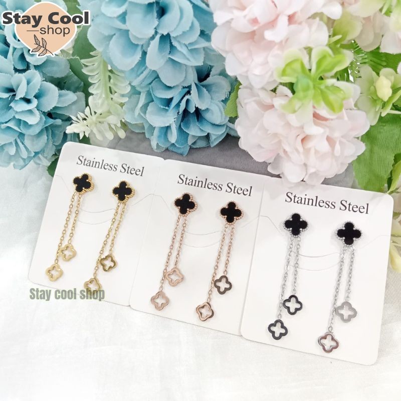 Jual Anting Titanium Clover Juntai Bolong Perhiasan fashion Wanita ...