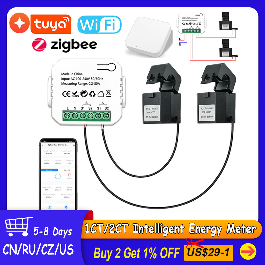 Jual Tuya Wifi/ZigBee Intelligent Energy Meter Solar PV System Power ...