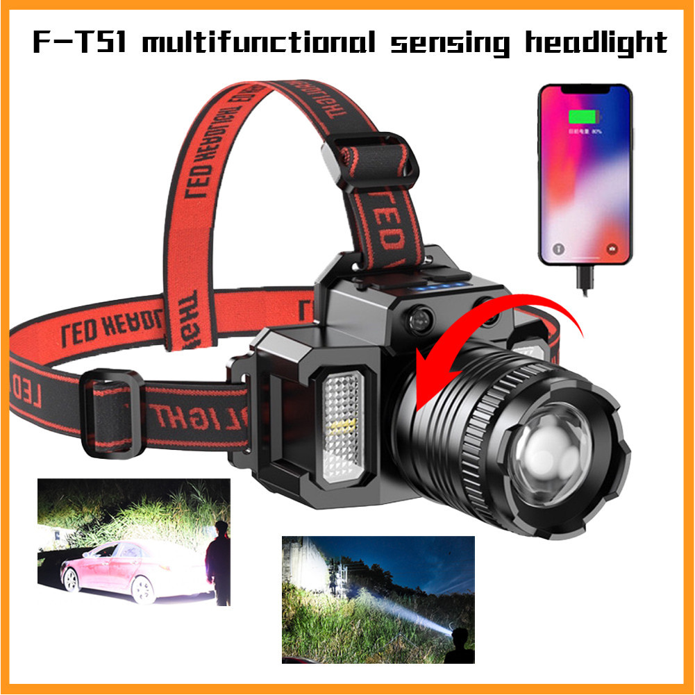 Jual Lampu Kepala LED Super Terang 5000 Lumen dengan Sensor Tangan USB Charging Senter Sorot ...