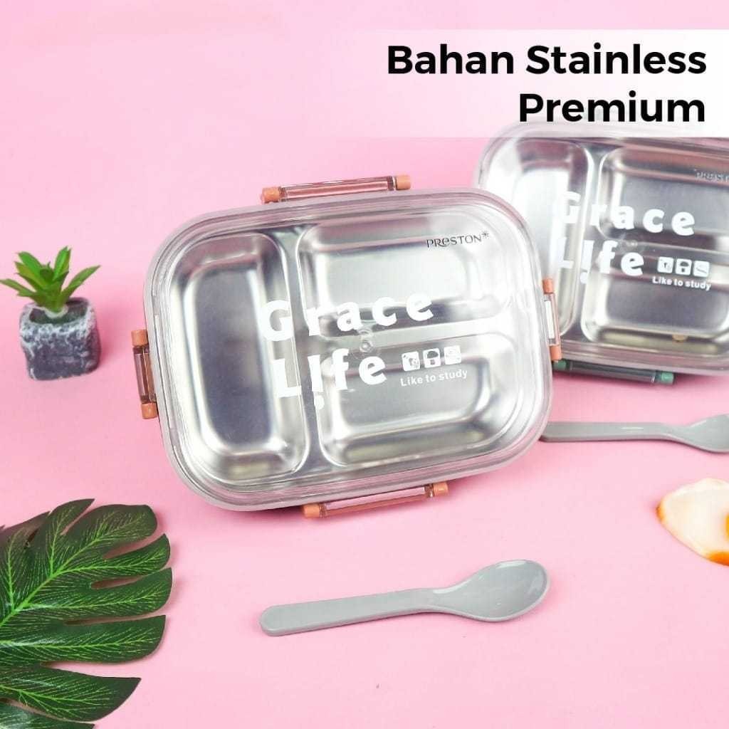 Jual Lunch Box Kotak Makan Bento Stainless 3 Sekat / Kotak Makan Siang ...