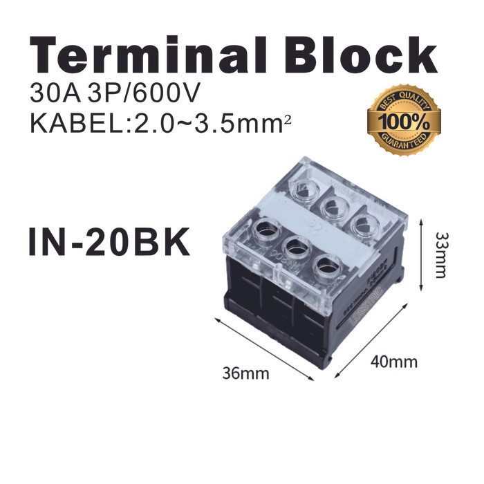 Jual Terminal Block Din Rail IN-20BK 30A 3P/600V | Shopee Indonesia