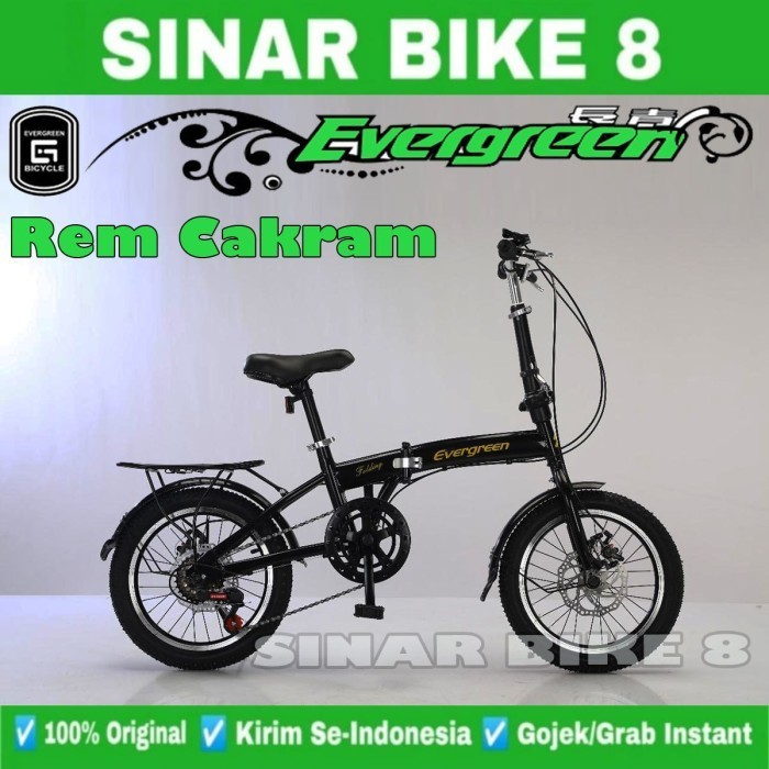 Jual Sepeda Lipat EVERGREEN DB Ukuran 16 Inch Boncengan Rem Cakram 6 Speed | Shopee Indonesia