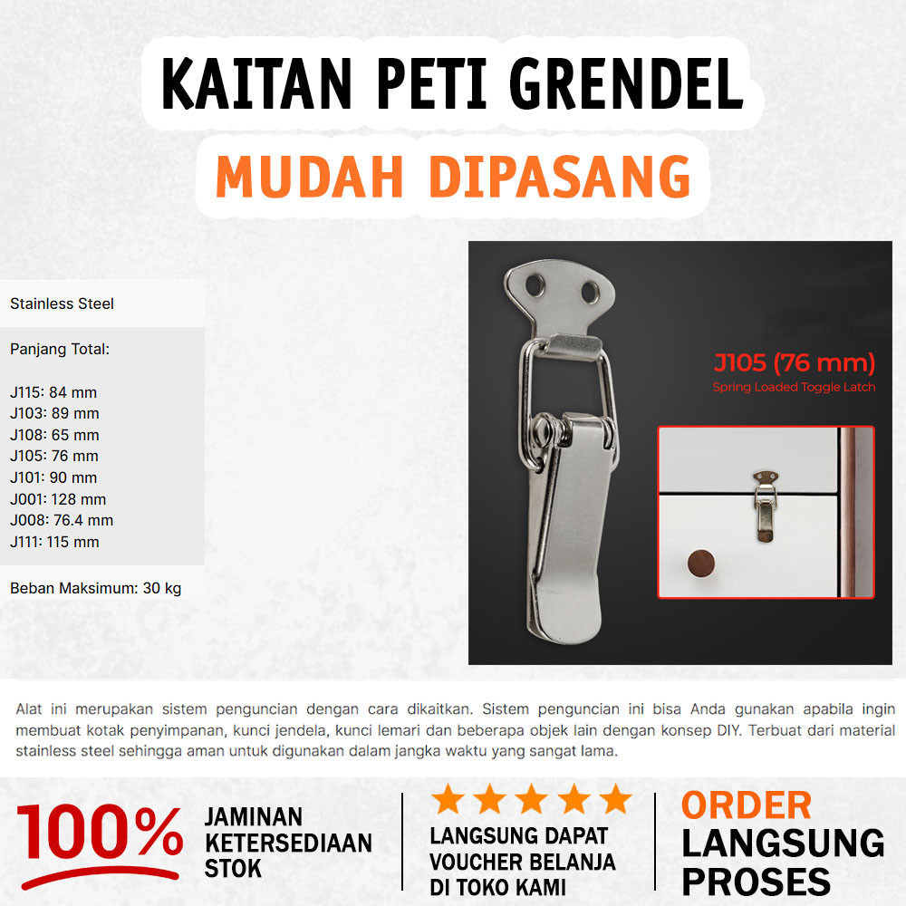Jual Kancing Kunci Spring Loaded Toggle Latch Catch Hasp J105 | Silver ...