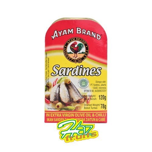 Jual Ayam Brand Sarden Kaleng Extra Virgin Olive Oil Pedas 120 Gram ...