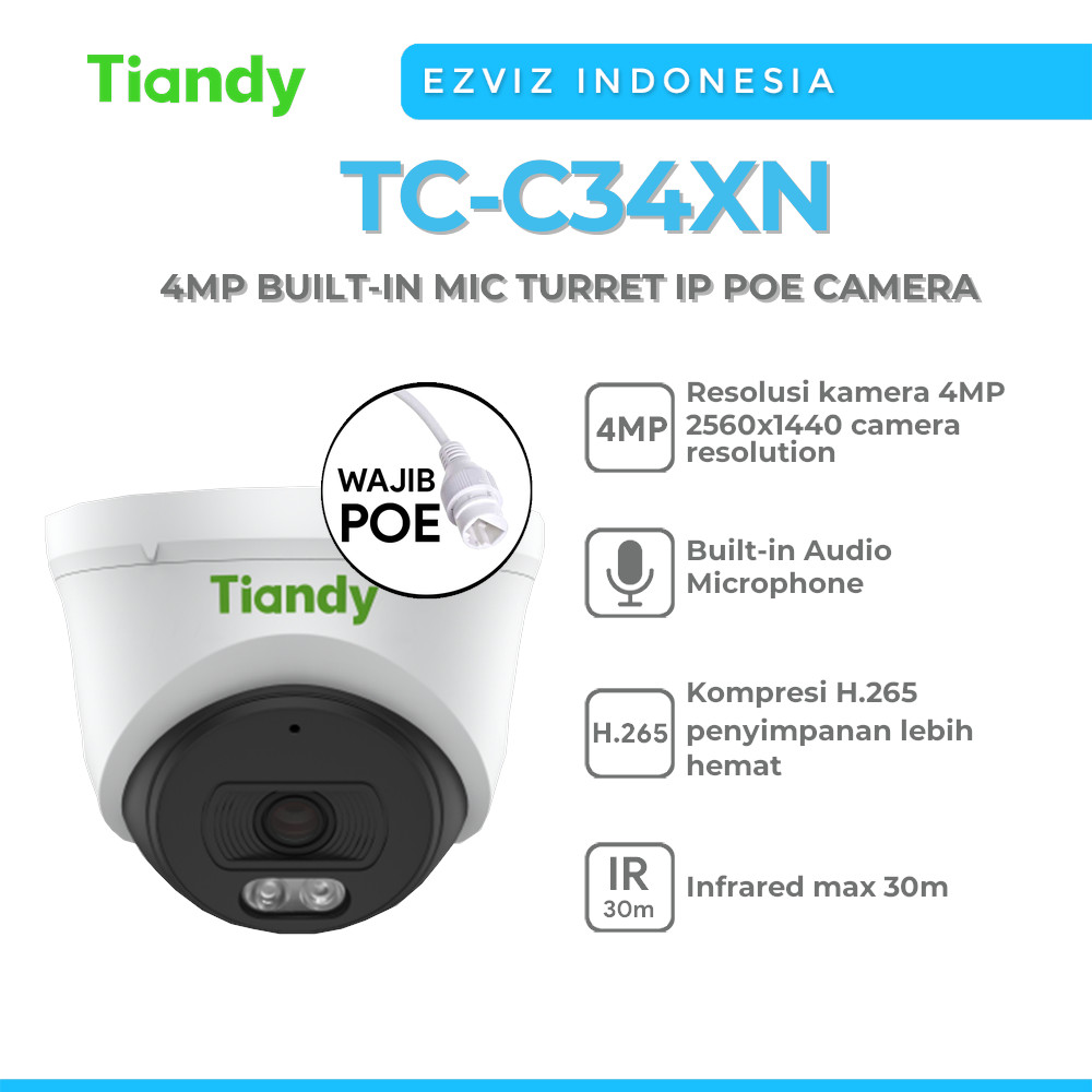 Jual TIANDY TC-C34XN 4MP BUILT-IN MIC TURRET IP POE CAMERA | Shopee ...