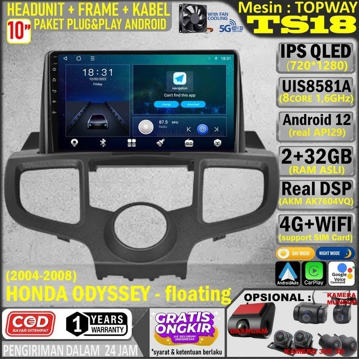 Jual Paket Headunit Android 10 inch + Frame + Soket PNP Honda Odyssey RB1 v2 Topway TS18 ...