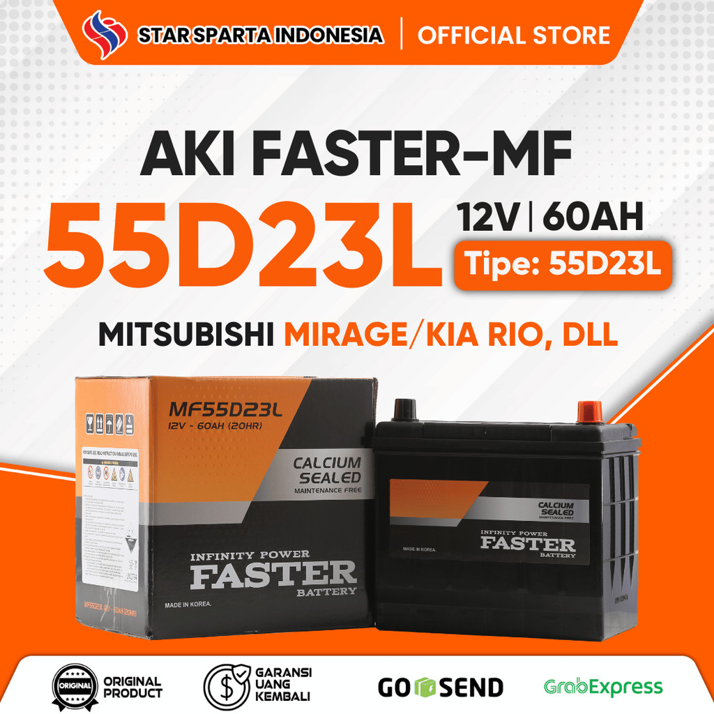 Jual Faster MF - Aki 55D23L 12V 60Ah untuk Mitsubishi Mirage / Kia Rio | Shopee Indonesia