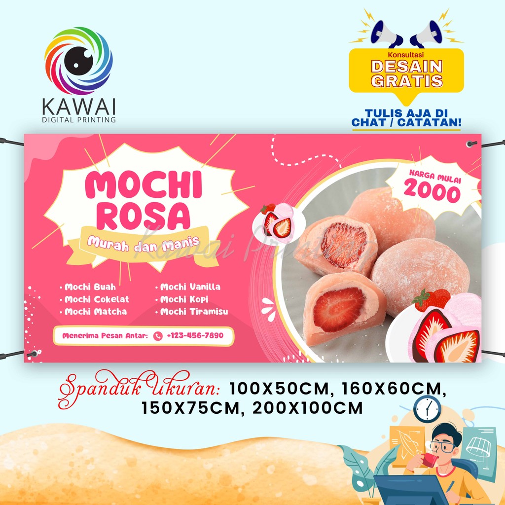 Jual SPANDUK / BANNER Mochi Pink Lucu Free Desain | Shopee Indonesia