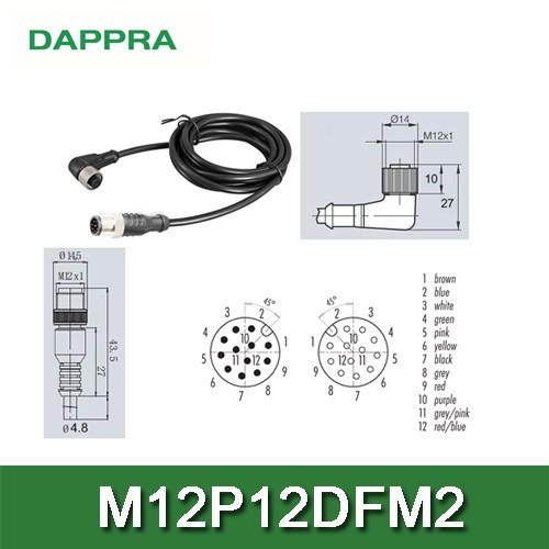 Jual SJP M12 12 Pin Connector Cable 2M Female ke Male Konektor Kabel ...