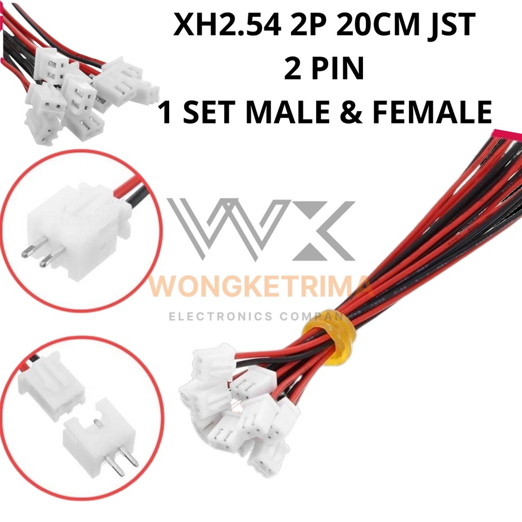 Jual CONNECTOR 2 PIN HEADER SOCKET MALE FEMALE 1 SET XH2.54 2P 20CM CABLE JST | Shopee Indonesia