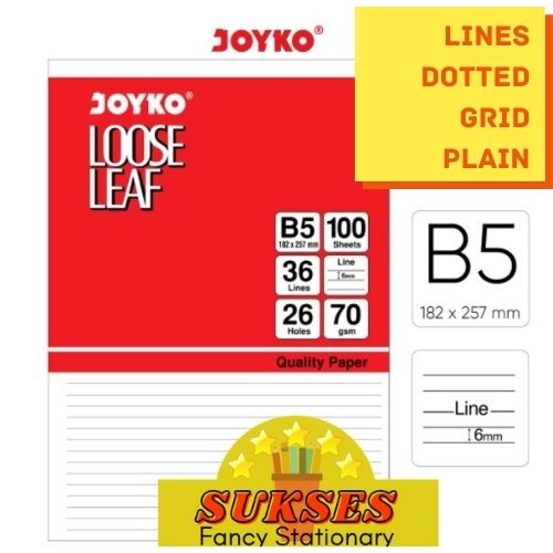 Jual Loose Leaf Joyko Ukuran B5 (Polos / Garis / Kotak / Titik / Warna) | Shopee Indonesia