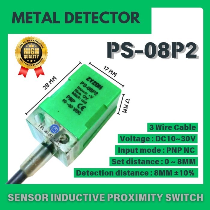 Jual SENSOR PS-08P2 PNP NC NORMALY CLOSE INDUCTIVE PROXIMITY SWITCH ...