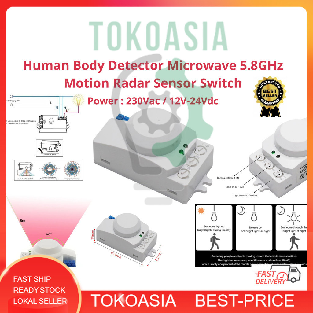 Jual Human Body Detector Microwave 5.8GHz Motion Radar Sensor Switch ...