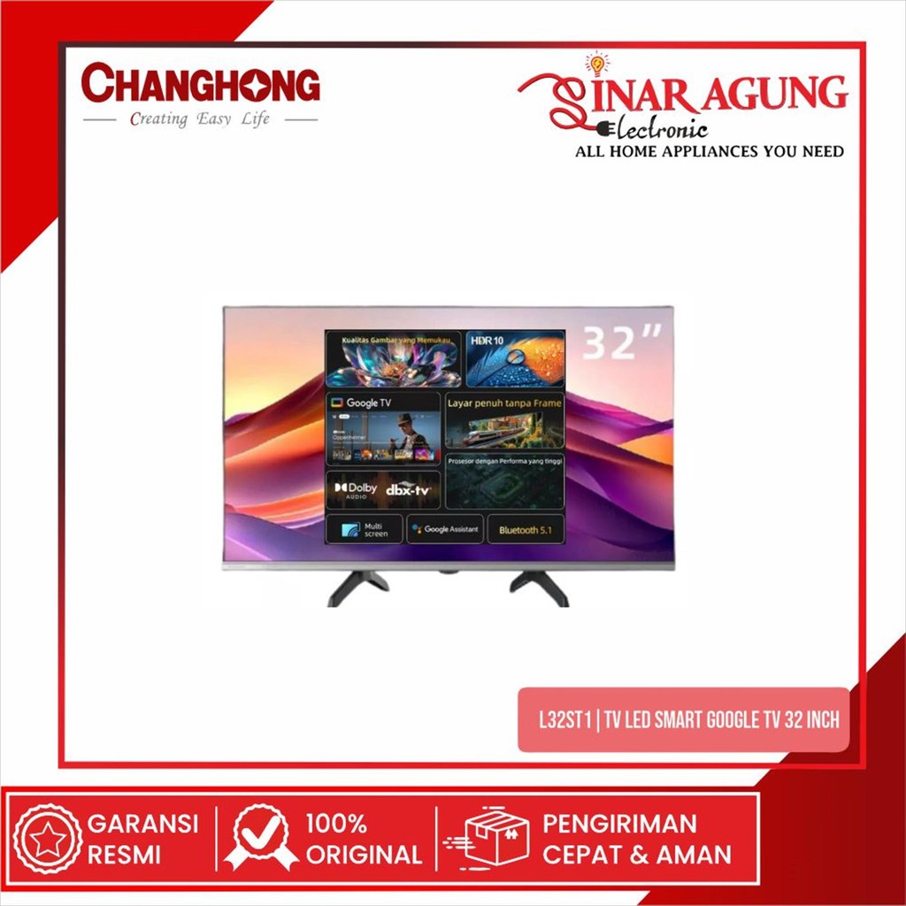 Jual CHANGHONG L32ST1 TV LED SMART GOOGLE TV 32 INCH -GARANSI RESMI | Shopee Indonesia