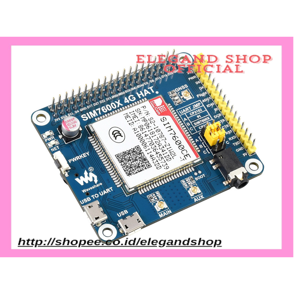 Jual Waveshare SIM7600CE 4G HAT for Raspberry Pi, LTE Cat-4 4G / 3G / 2G Support, GNSS ...