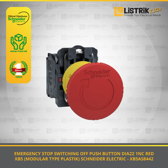 Jual EMERGENCY STOP SCHNEIDER SWITCHING OFF PUSH BUTTON DIA22 LATCHING TURN RELEASE 1NC RED ...