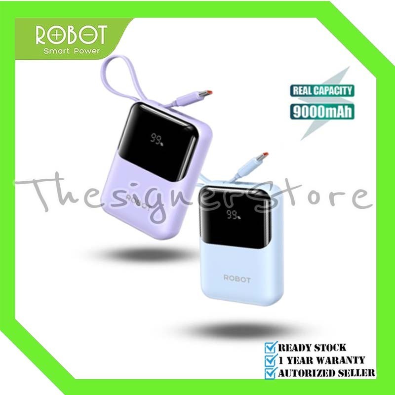 Jual ROBOT RT16 Powerbank Mini 9.000mAh LED 2 Built In Cable Lightning ...