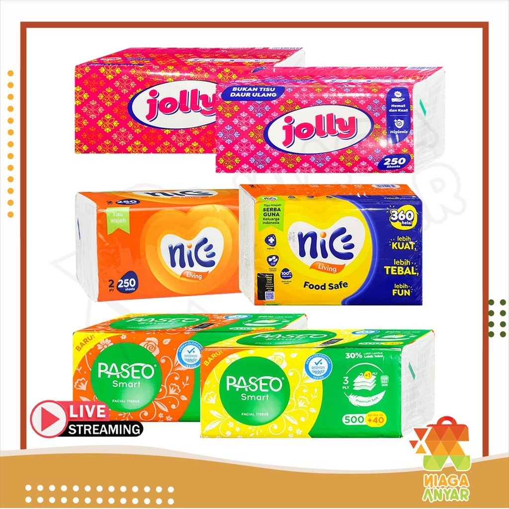 Jual NA NICE Jolly PASEO Facial Tissue 180 250 Sheets 2 Ply / Tisu ...