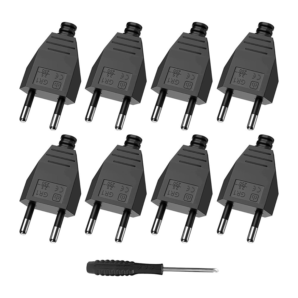 Jual 8pcs EU European Plug with Screwdriver 2 Pin Male AC Electric ...