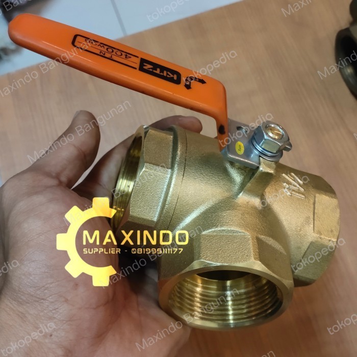 Jual Ball Valve KITZ 3 Way 1 1/2" Inch Kuningan / Stop Kran 3 Jalur Arah | Shopee Indonesia