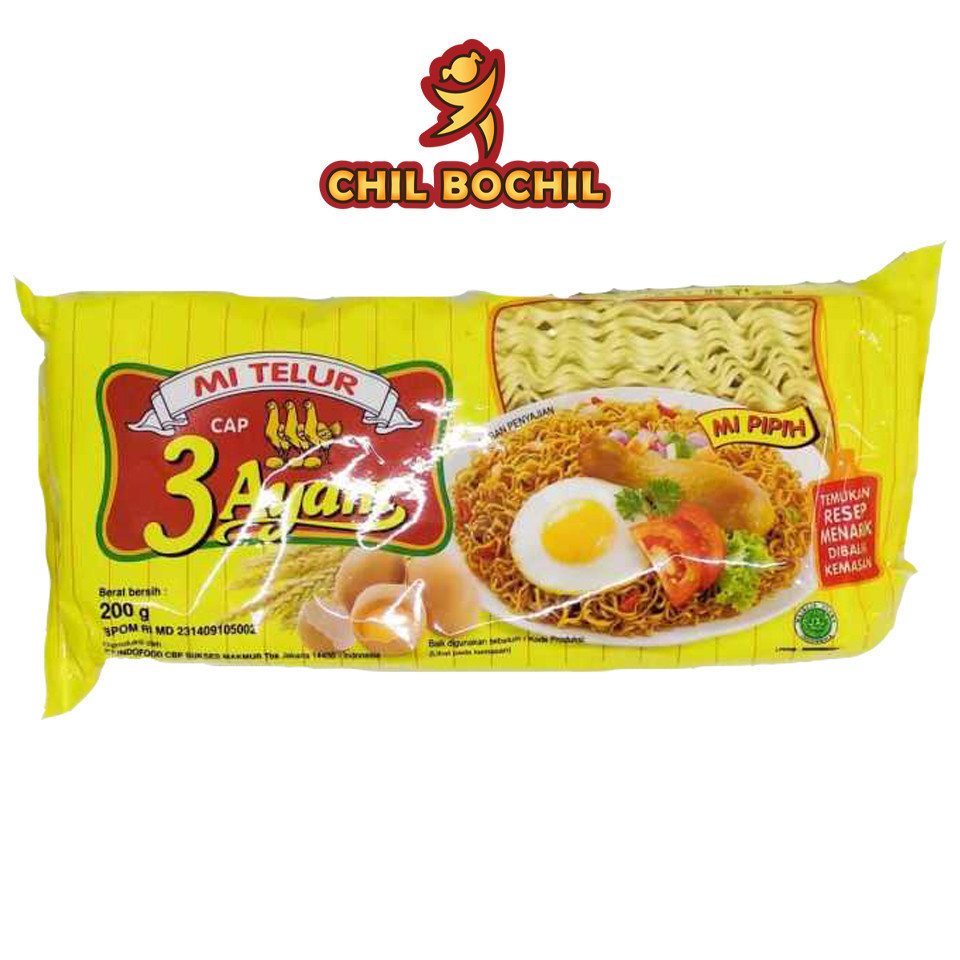 Jual MIE TELUR CAP 3 AYAM 200GR - MIE TELOR 3 AYAM - CHIL BOCHIL ...