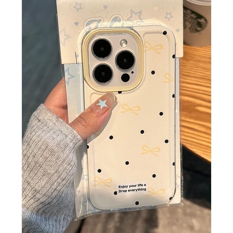 Jual Case Sweet Cute Black Dot Yellow Ribbon for iPhone 15 Pro Max Plus ...