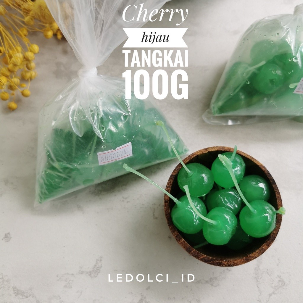 Jual CHERRY HIJAU TANGKAI CERI HIJAU TANGKAI MARASCHINO 100 GRAM (HIJAU ...