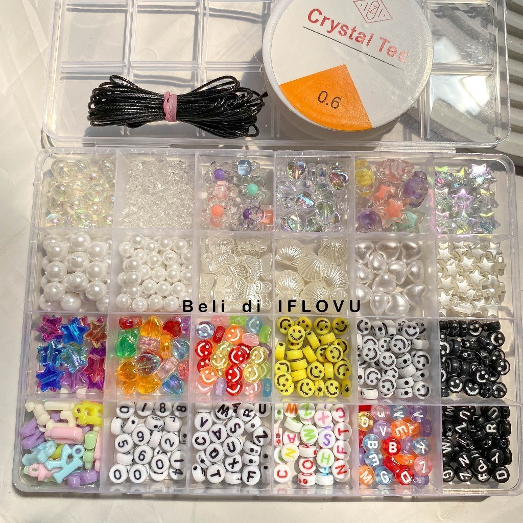Jual Bahan DIY Manik Manik Set + Senar + Tali | Manik Manik Glowing Topping Aesthetic Set Mix 5 ...